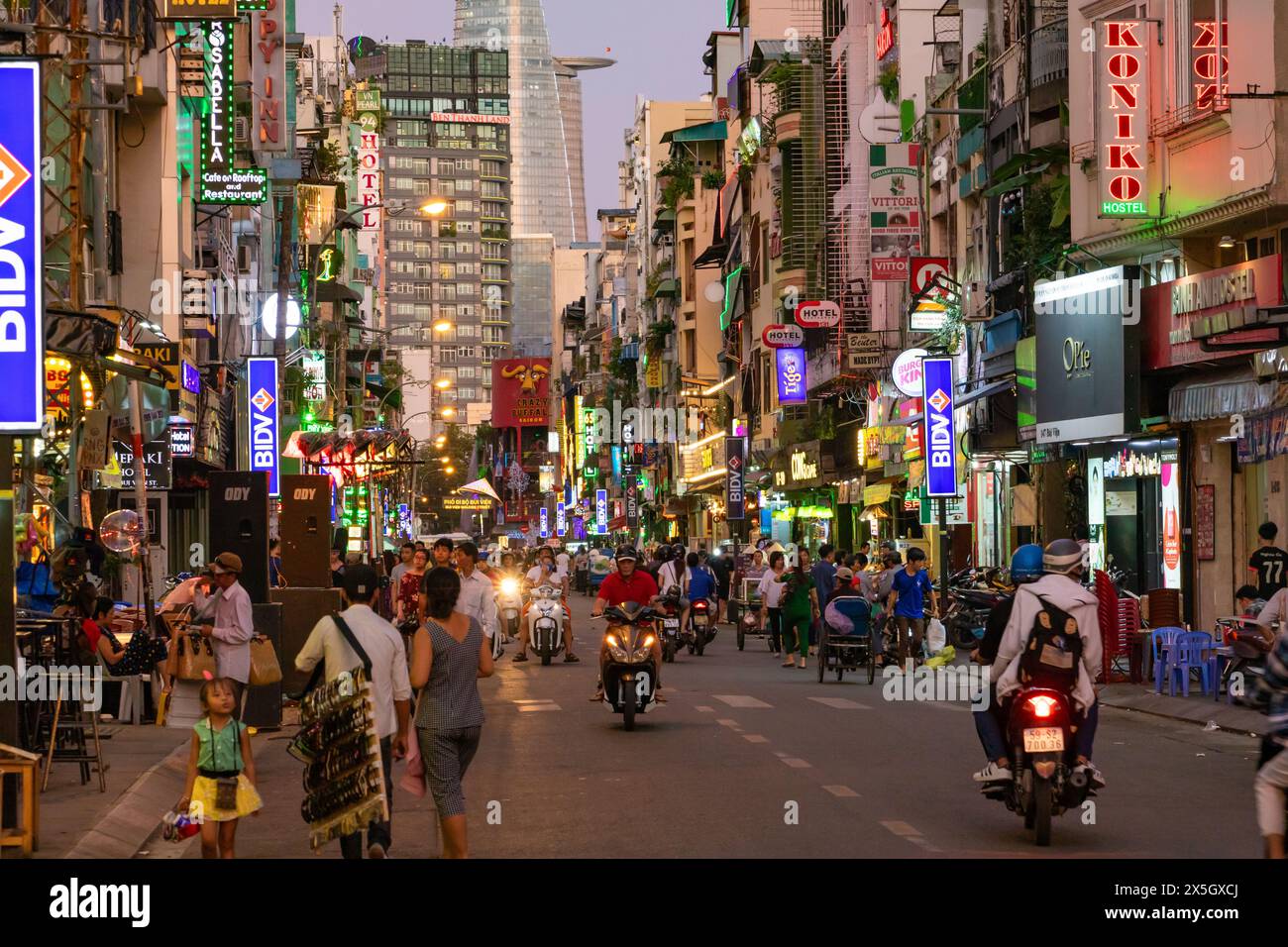 SAIGON, VIETNAM, DEC 17 2017, Sunset in the streets of Saigon. Evening ...