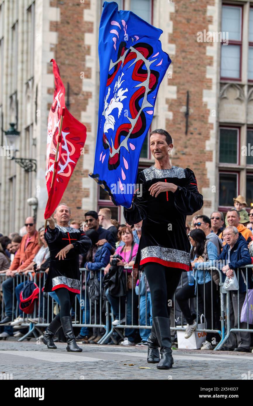 Traditional flag dancers seen during the Catholic festival of the ...