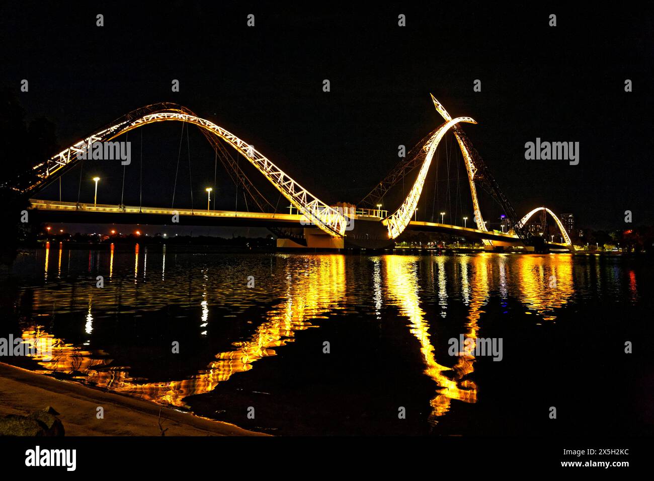 Matagarup pedestrian bridge at night, Burswood, Perth, Western ...