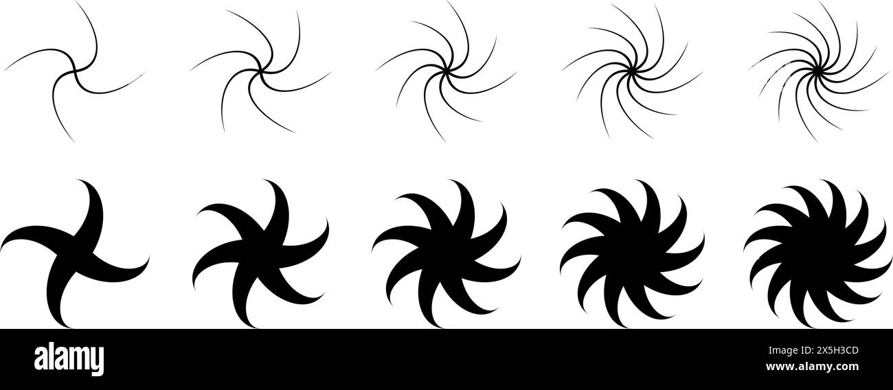 Different twist or swirl element set. Black twirling and rotating ...