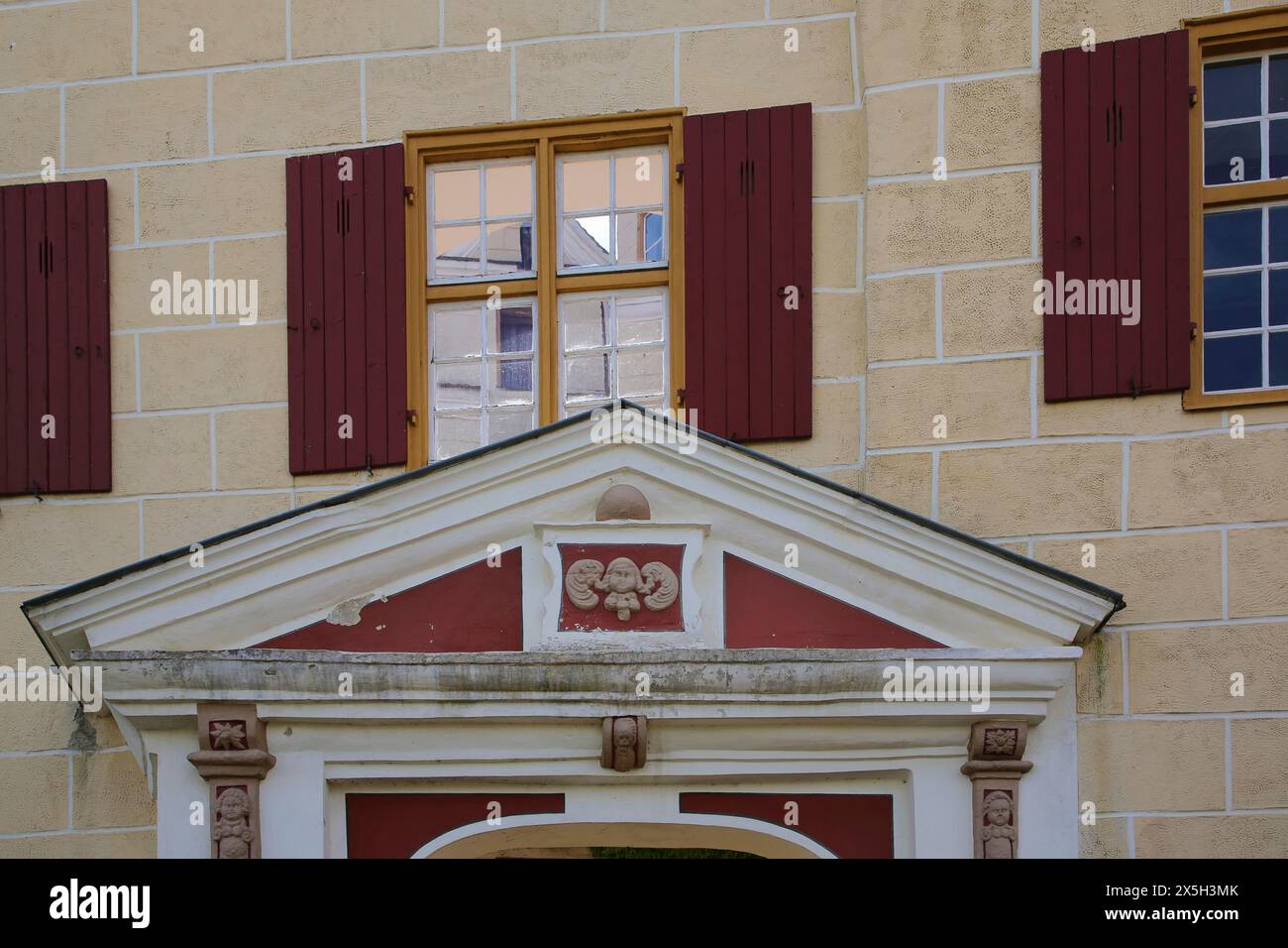 Brenz Castle, detail, window, shutters, 17th century Renaissance castle ...