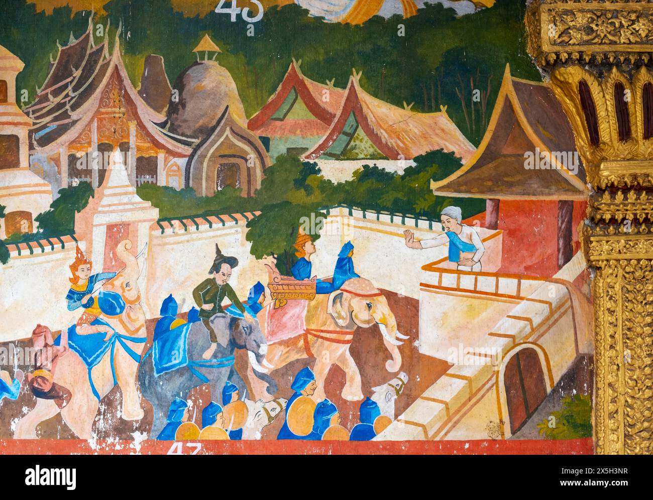 Detail of wall painting, Wat Xieng Maen, Vat Xieng Mouane, Luang ...