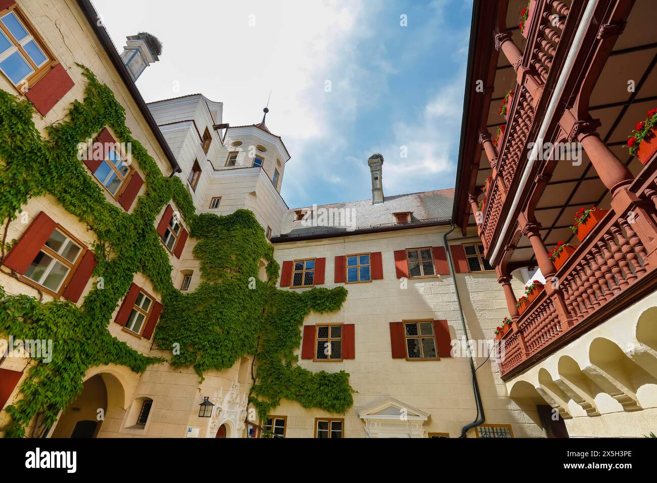 Brenz Castle, Renaissance castle from the 17th century, tower, clock ...