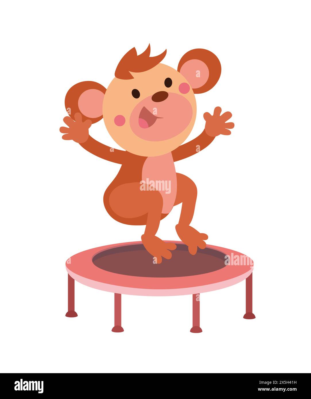 Cute monkey jumping on trampoline. Cartoon characters. Isolated vector ...