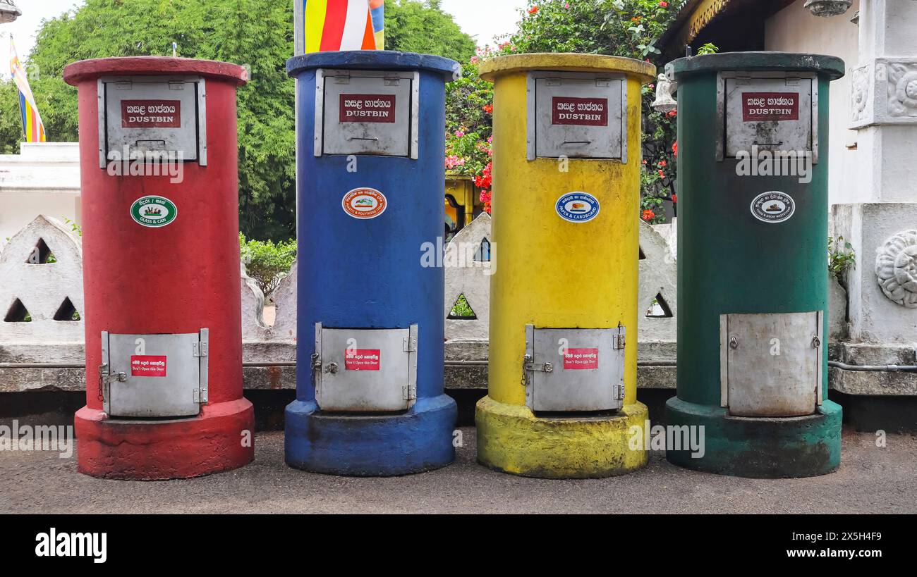 Colorful Dustbins Outside Golden Temple, Dambulla, Sri Lanka Stock ...