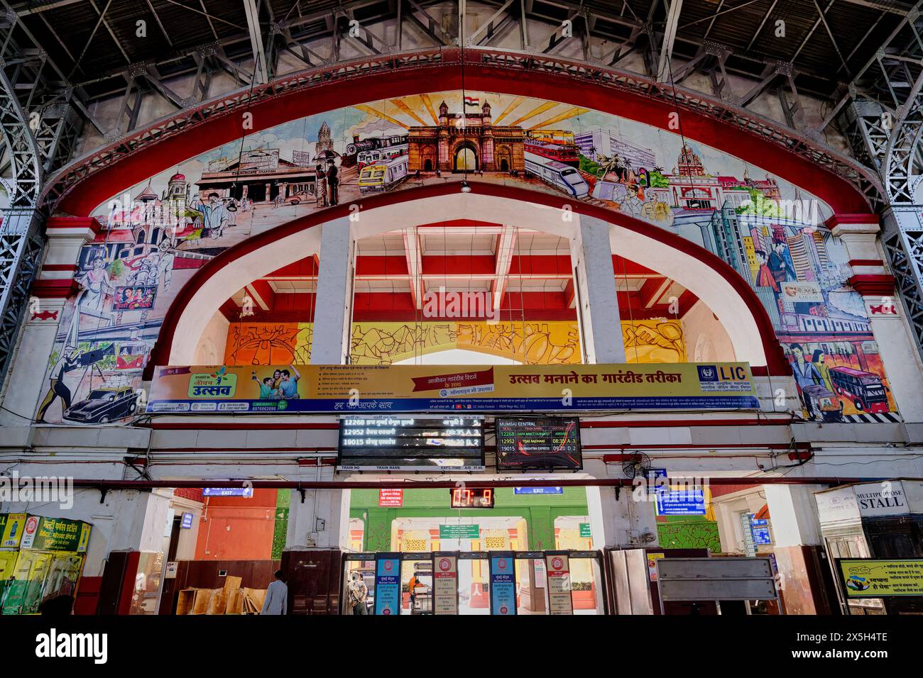 Murals on an arch above the entrance to Mumbai Central station in ...