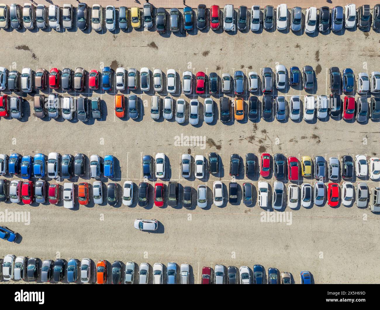 Open air big parking for residents of the area, top aerial view from ...