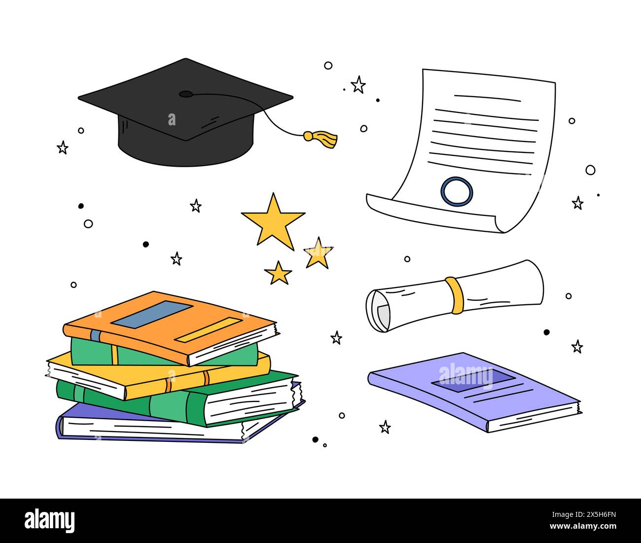 Graduation doodle elements vector set. Illustrations of isolated square ...