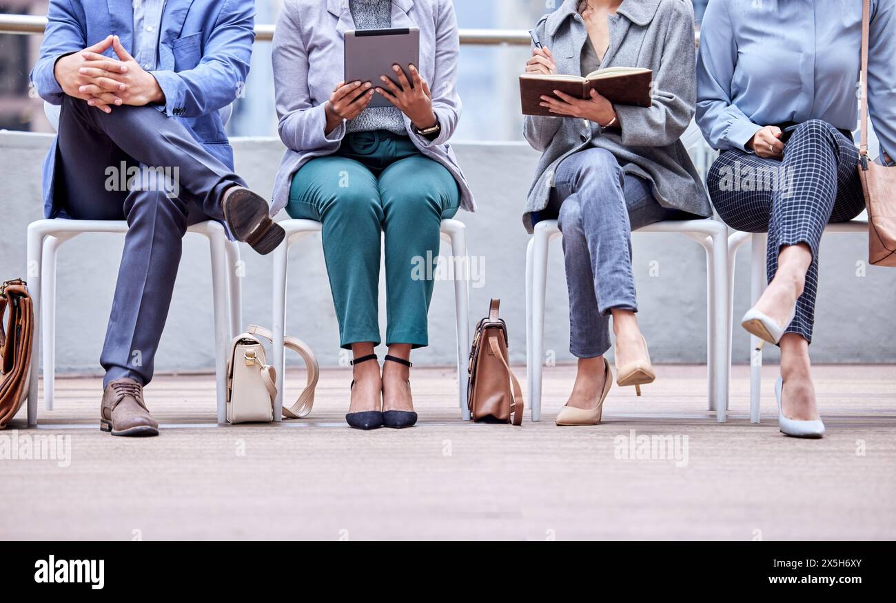 Business people, waiting room and interview for recruiting with career ...