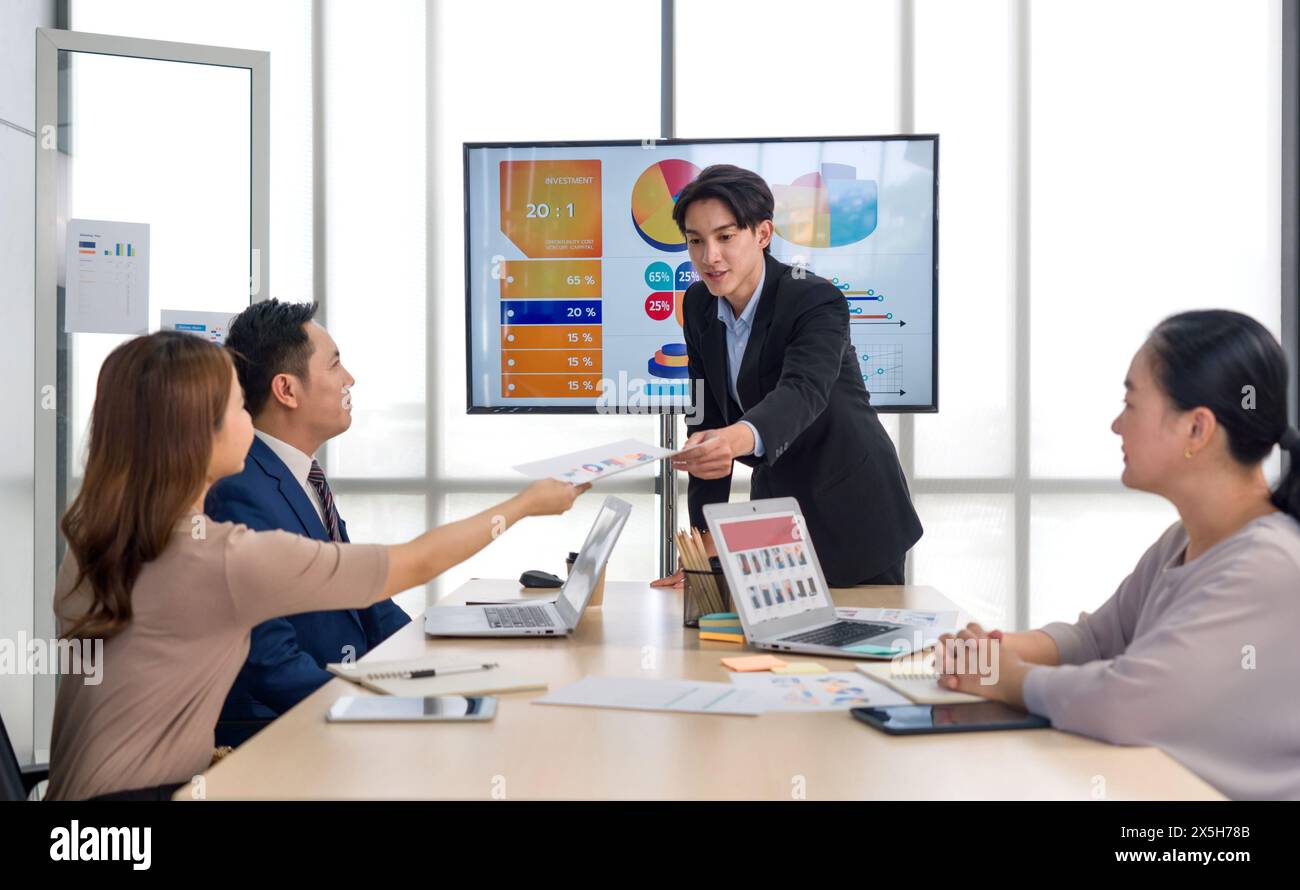 High-powered business professional discussing strategic plan and making ...