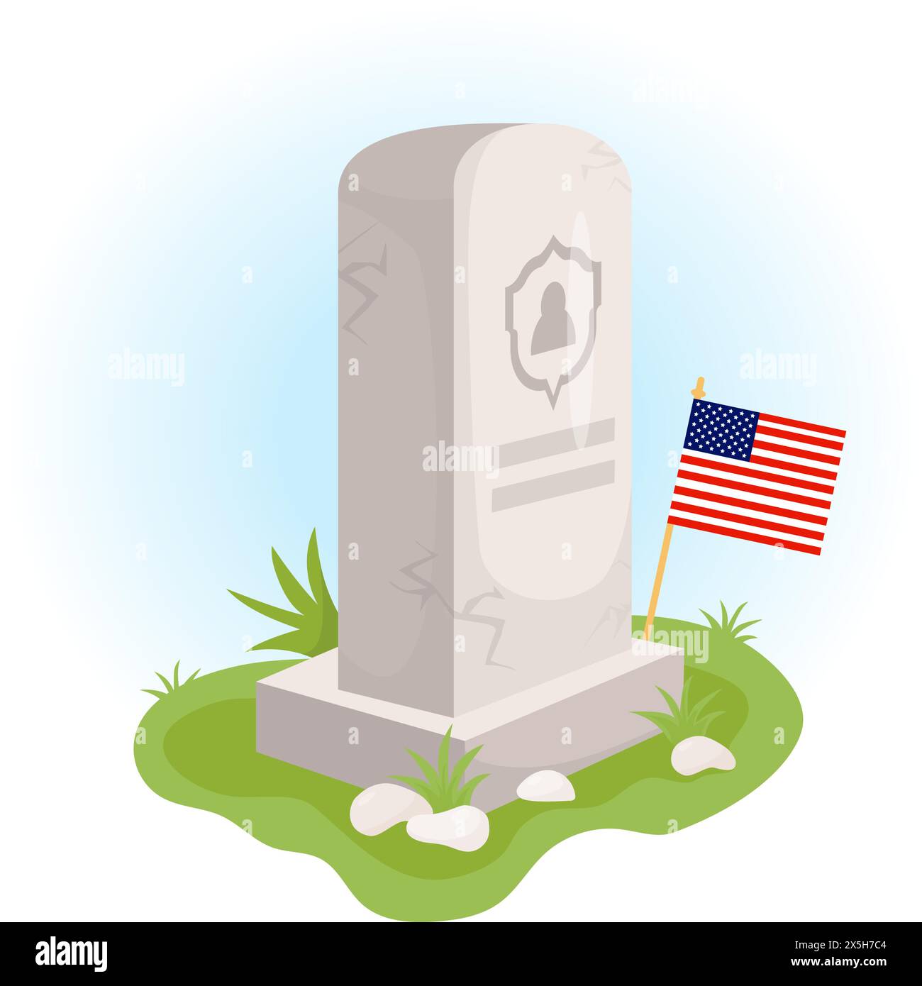 Memorial Day. Grave stone headstone with American flag. Veterans ...