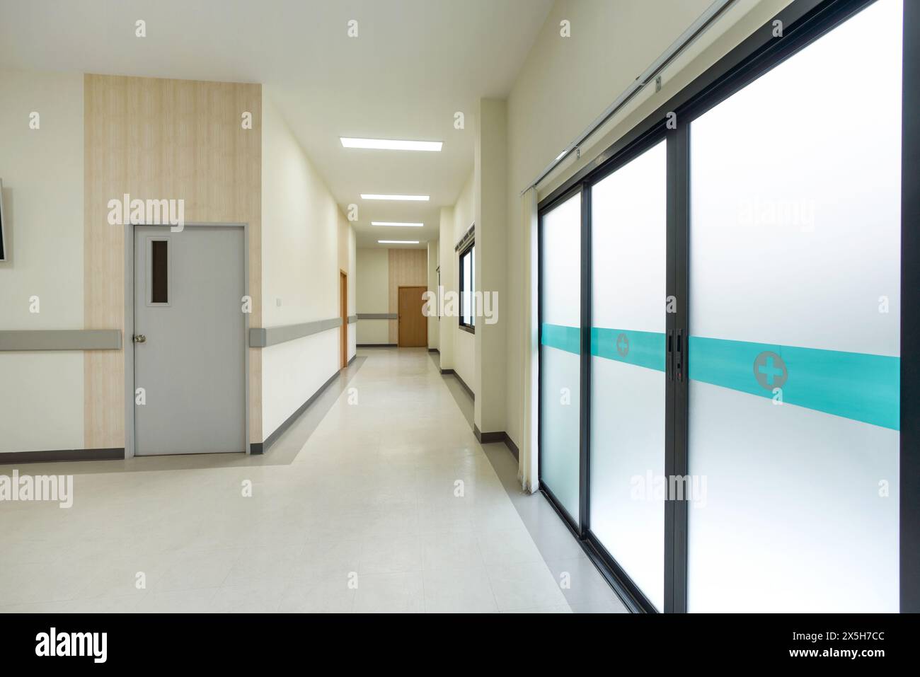 Corridor between different room in hospital. Medical operating room and ...