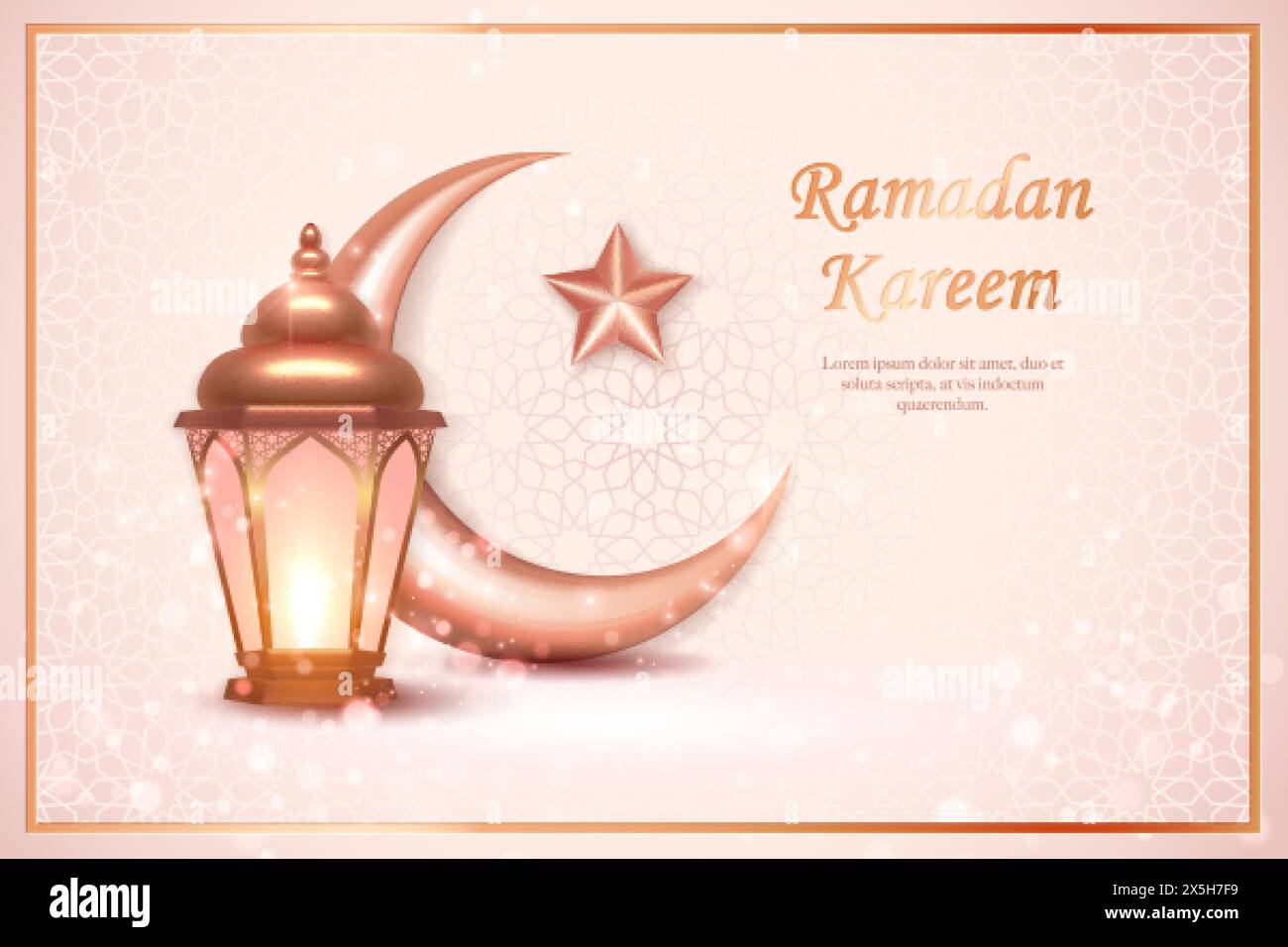 3D golden pink Islamic lantern and crescent moon star. suitable for ...