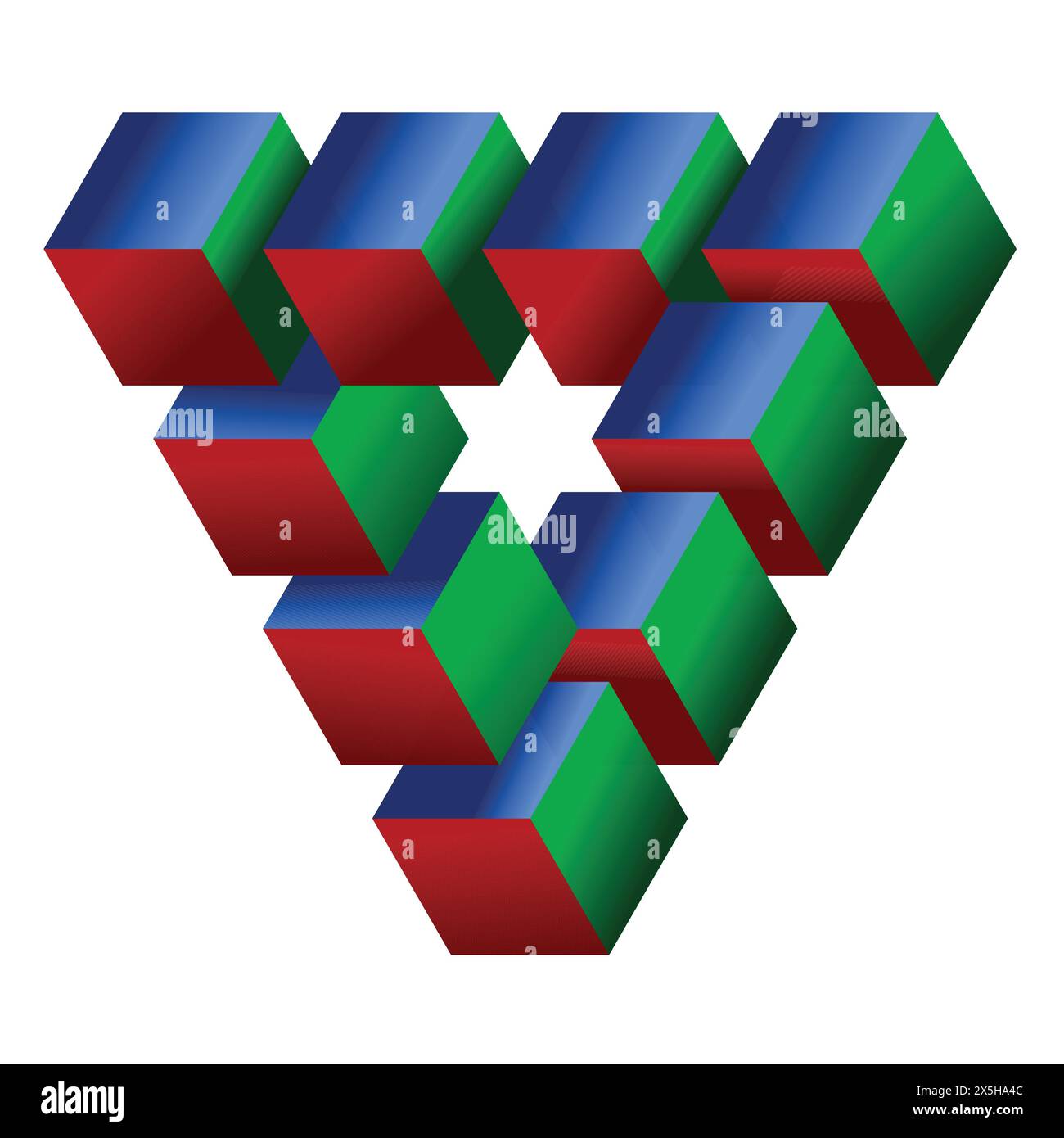 The abstract color squares arrange in a triangle pattern on a white ...