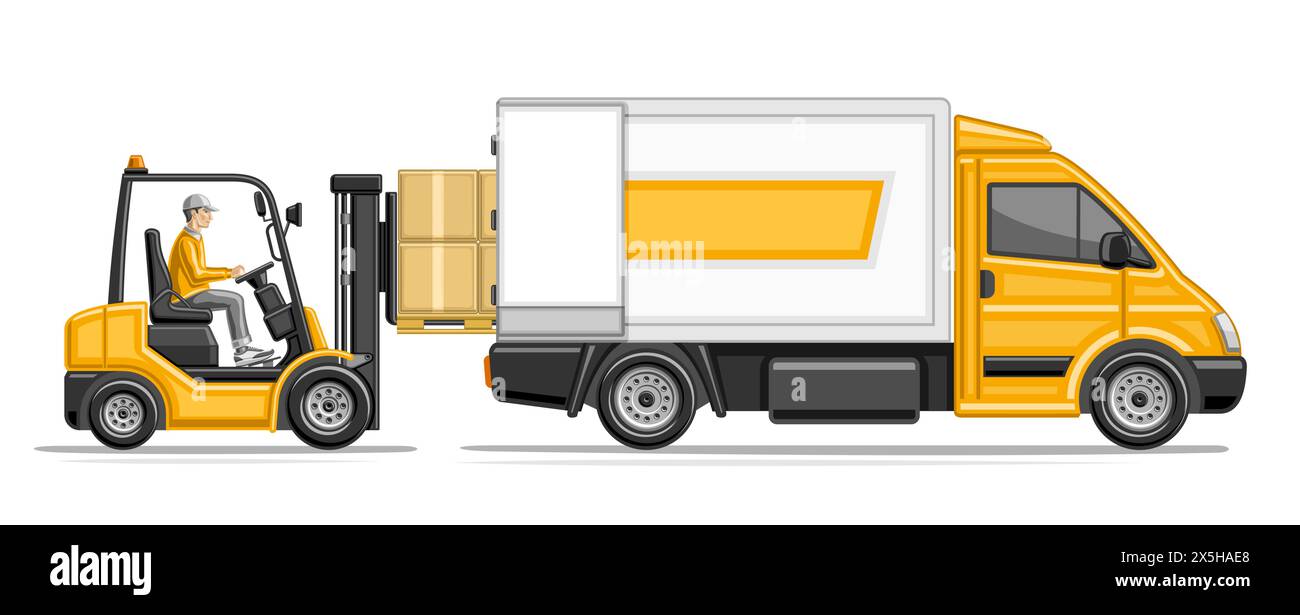 Vector illustration of Loading Truck, horizontal header with profile ...