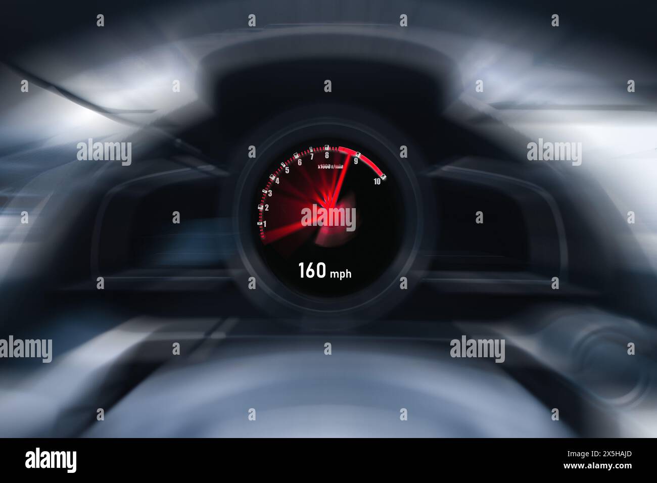 Drive at high speed with tachometer displayed on car instrument panel ...