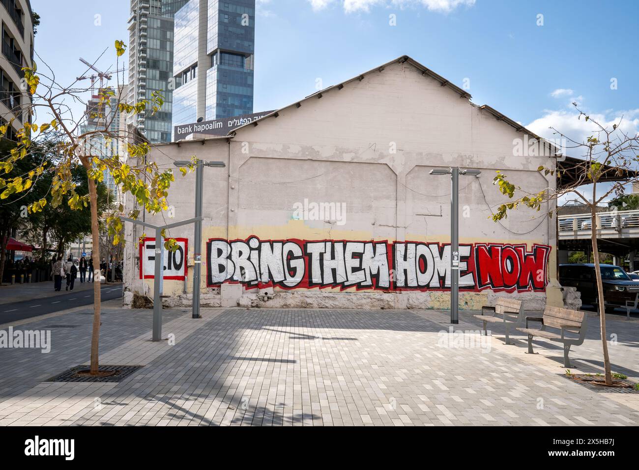 Tel Aviv, Israel - March 15, 2024. Bring Them Home graffiti on the wall ...