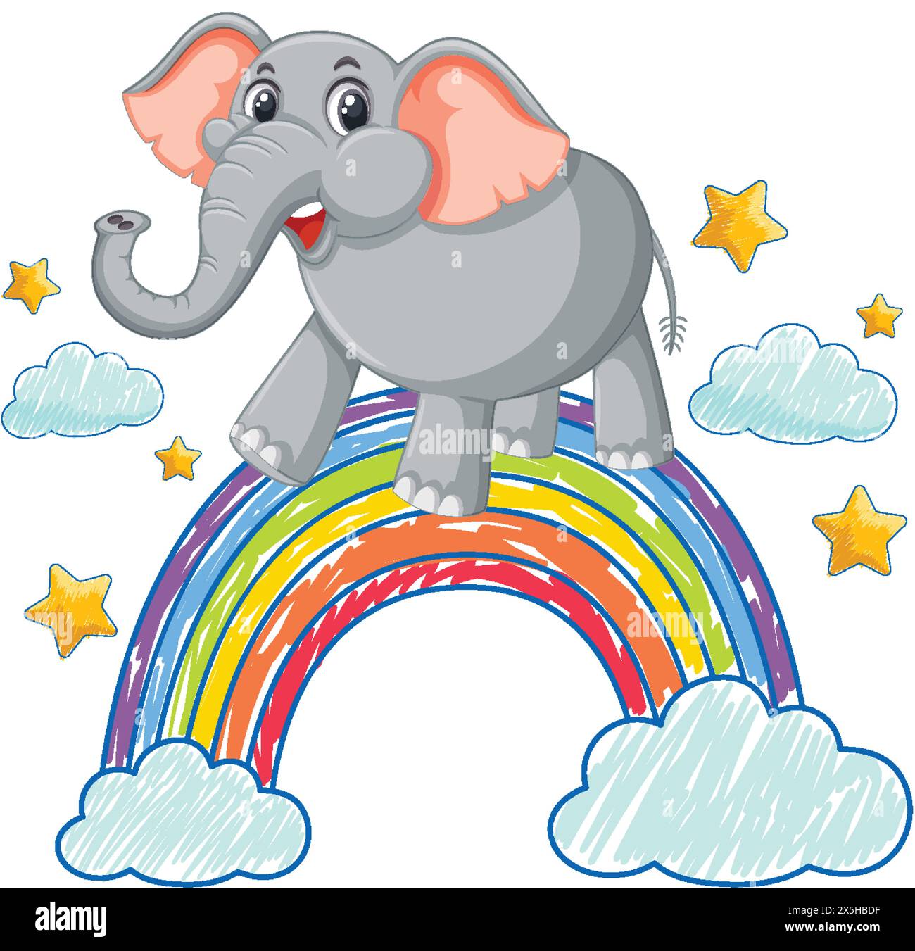 Cheerful elephant standing atop a vibrant rainbow Stock Vector Image ...