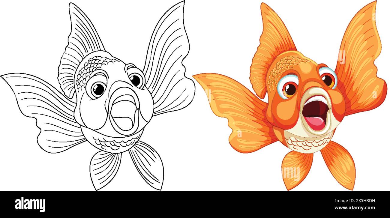 Vector illustrations of a goldfish, colored and line art Stock Vector ...