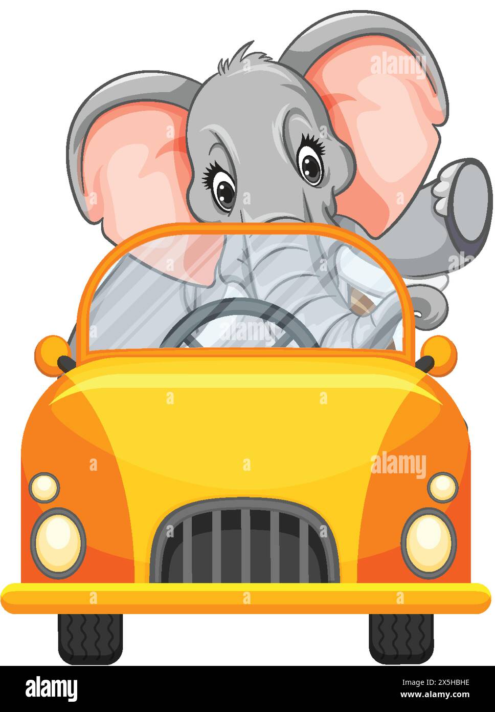 Cartoon elephant driving a vibrant yellow car Stock Vector Image & Art ...