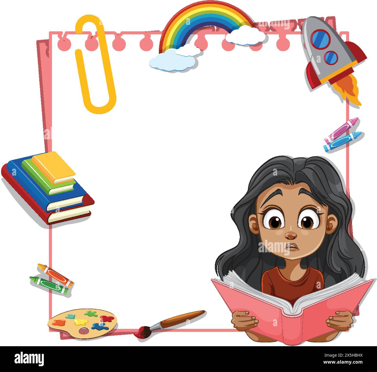 Young girl reading surrounded by creative symbols Stock Vector Image ...