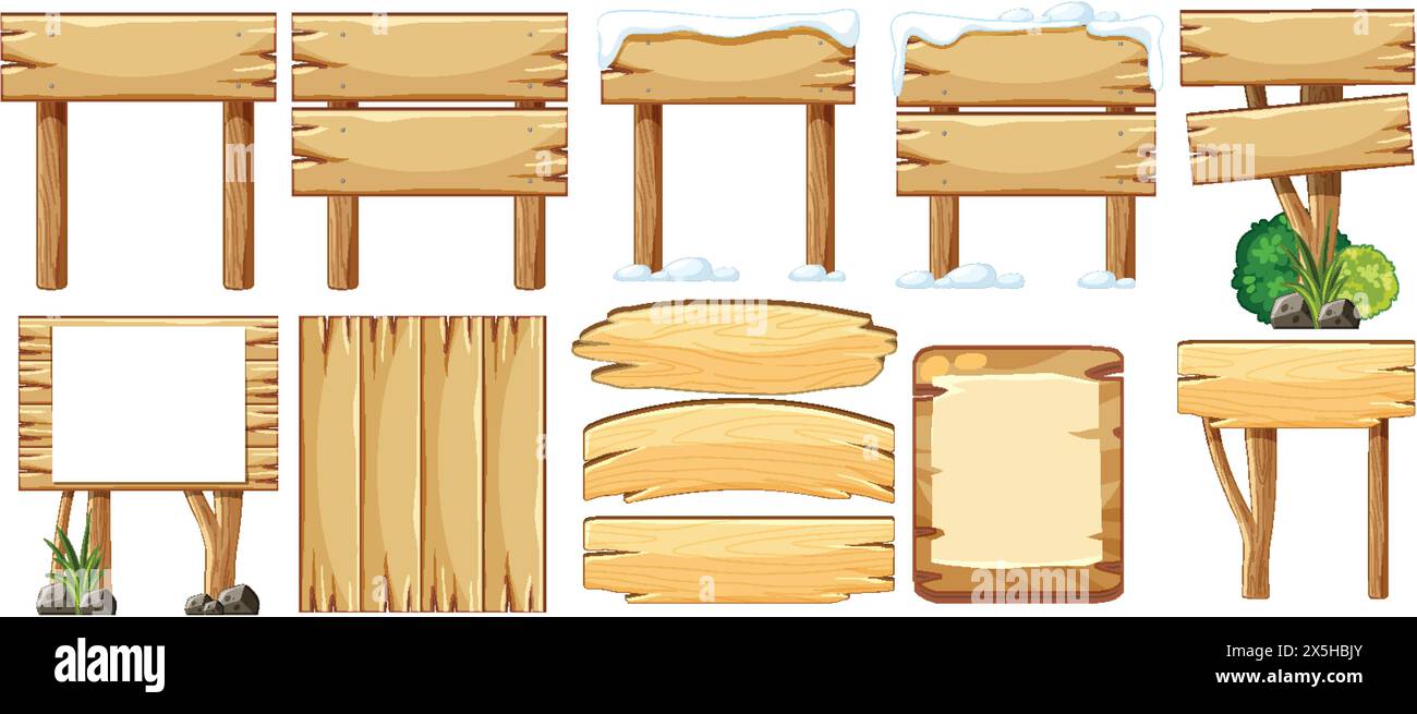 Various wooden signs and planks with foliage Stock Vector Image & Art ...