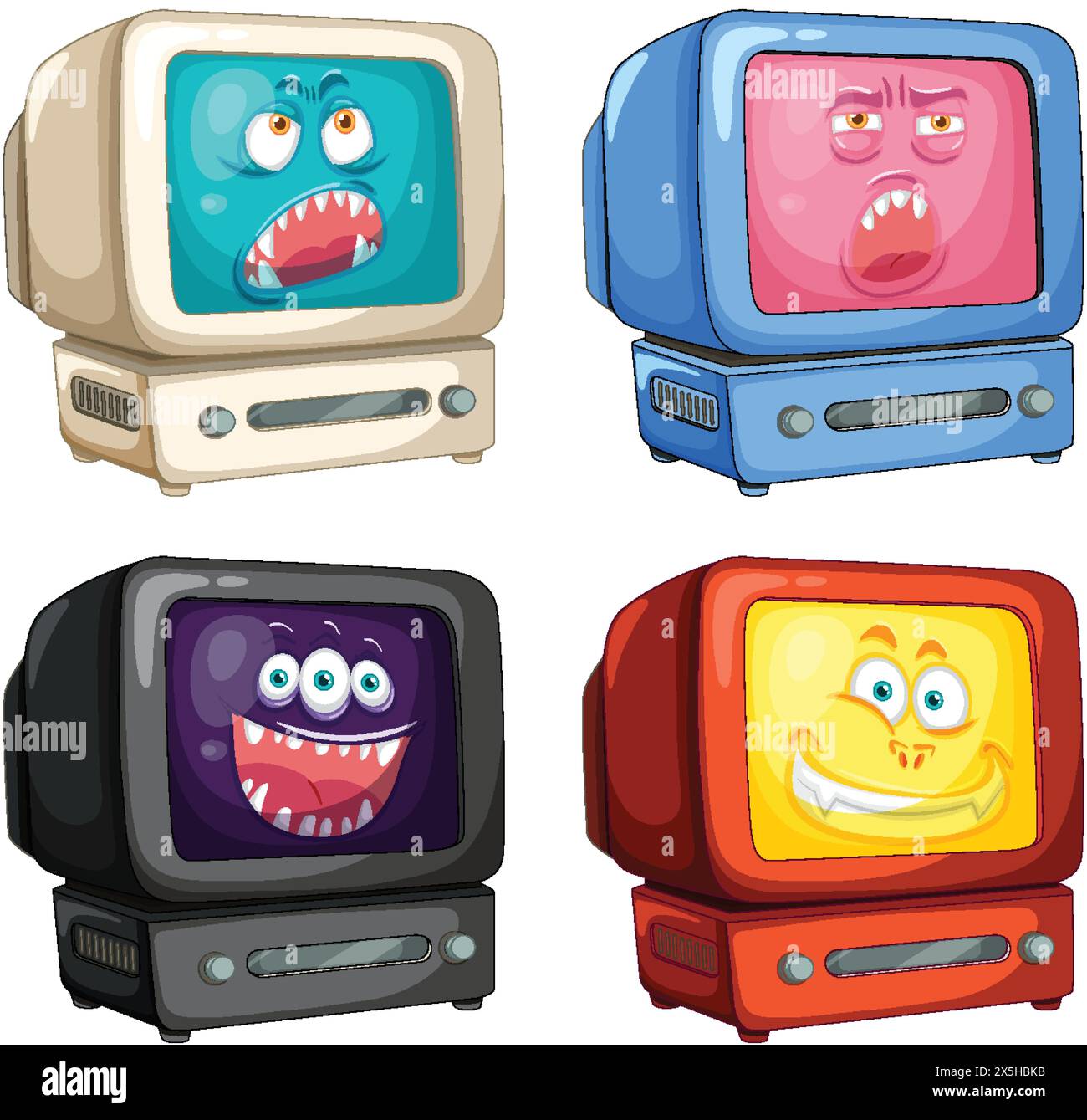 Four animated TVs showing different emotions Stock Vector Image & Art ...