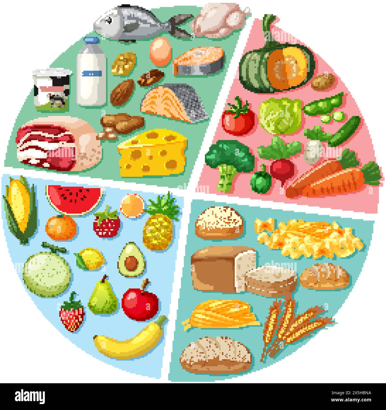 Illustration of various healthy food items in segments Stock Vector ...