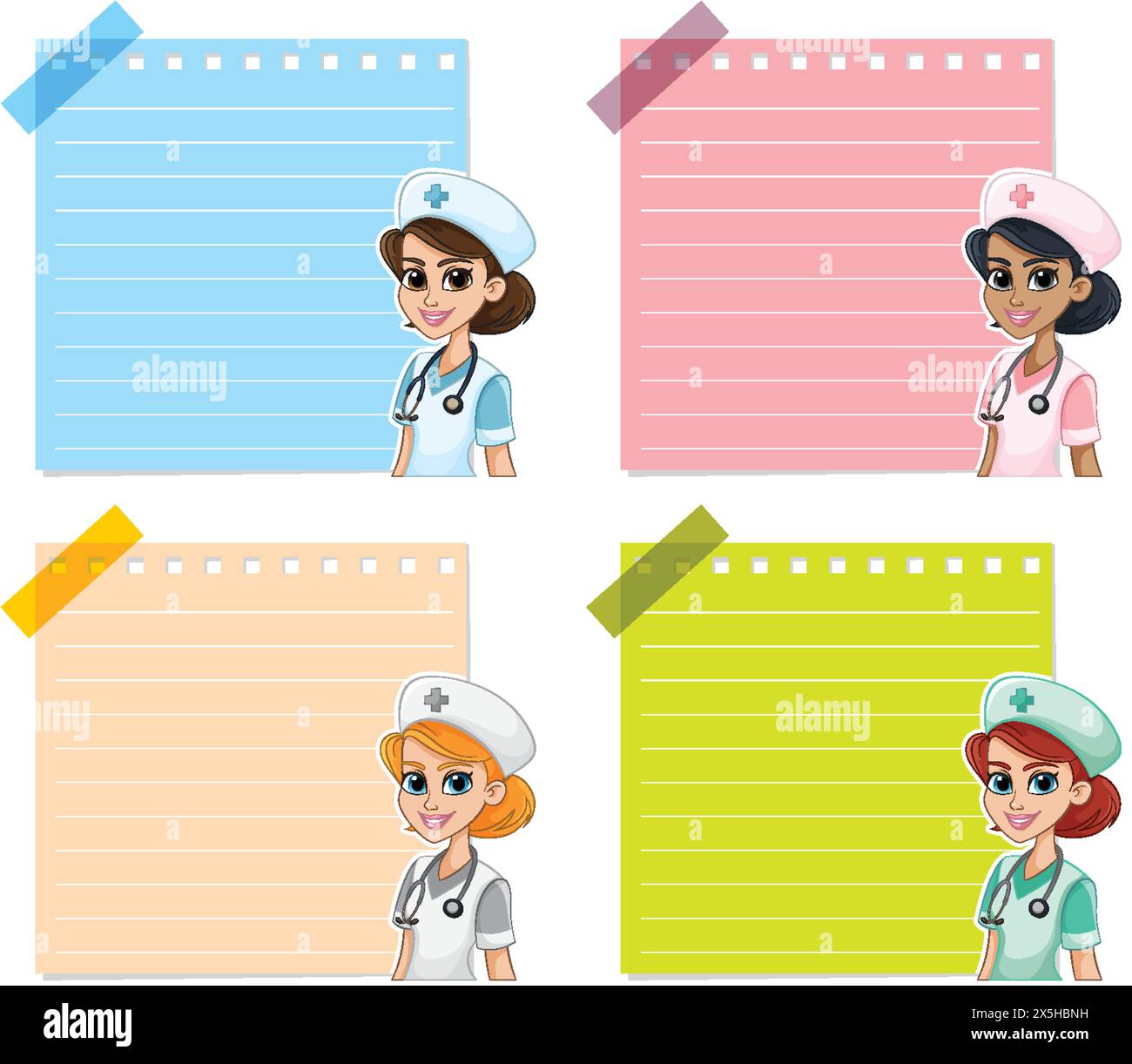 Four nurse characters with colorful notepads Stock Vector Image & Art ...