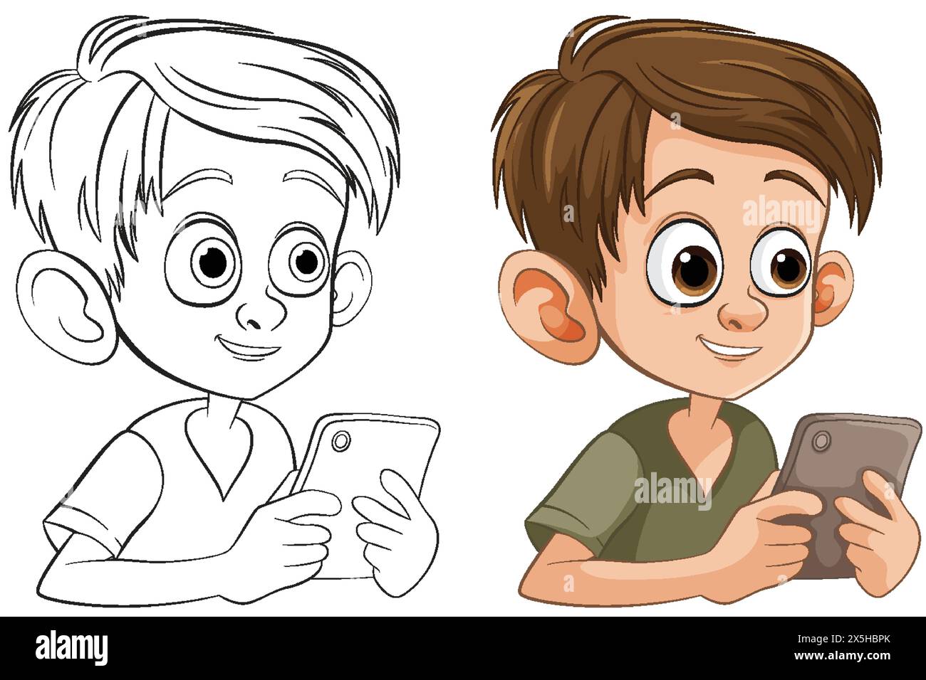 Vector illustration of a boy using a smartphone Stock Vector Image ...