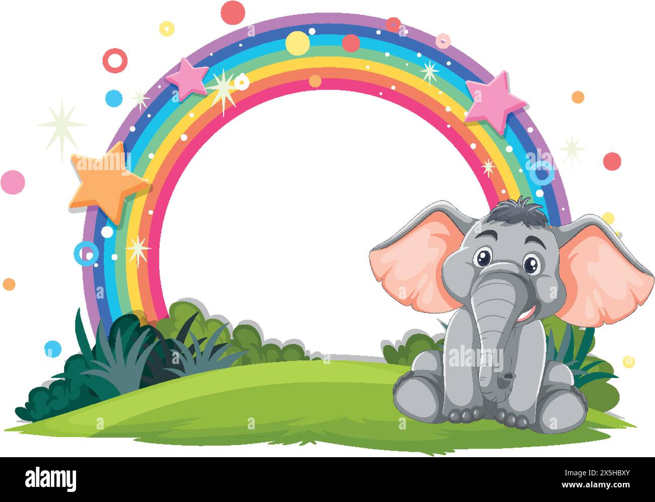 Cute elephant sitting under a vibrant rainbow Stock Vector Image & Art ...