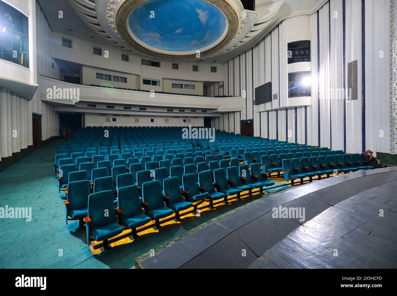 A view of the blue and white auditorium from the stage. At the Uzbek ...