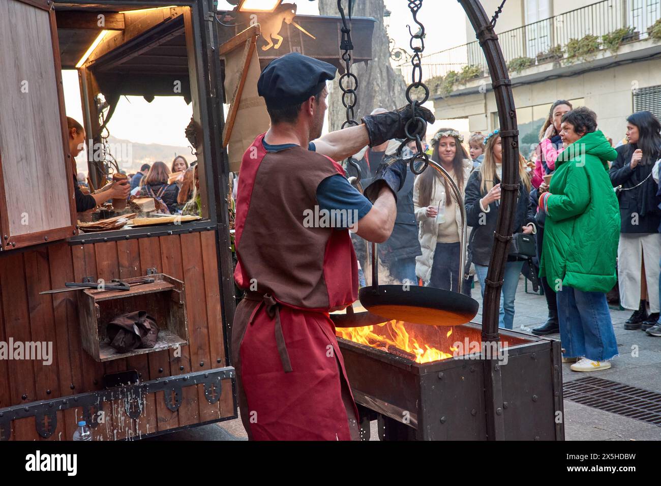 Baiona, Pontevedra, Galicia, Spain; March,04,2023; a medieval cook ...