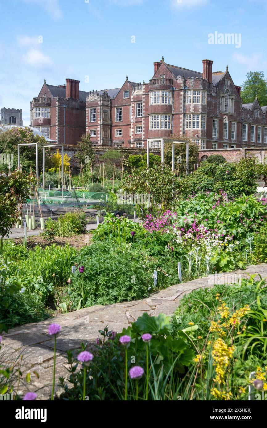 The Elizabethan manor house of Burton Agnes Hall viewed from the walled ...