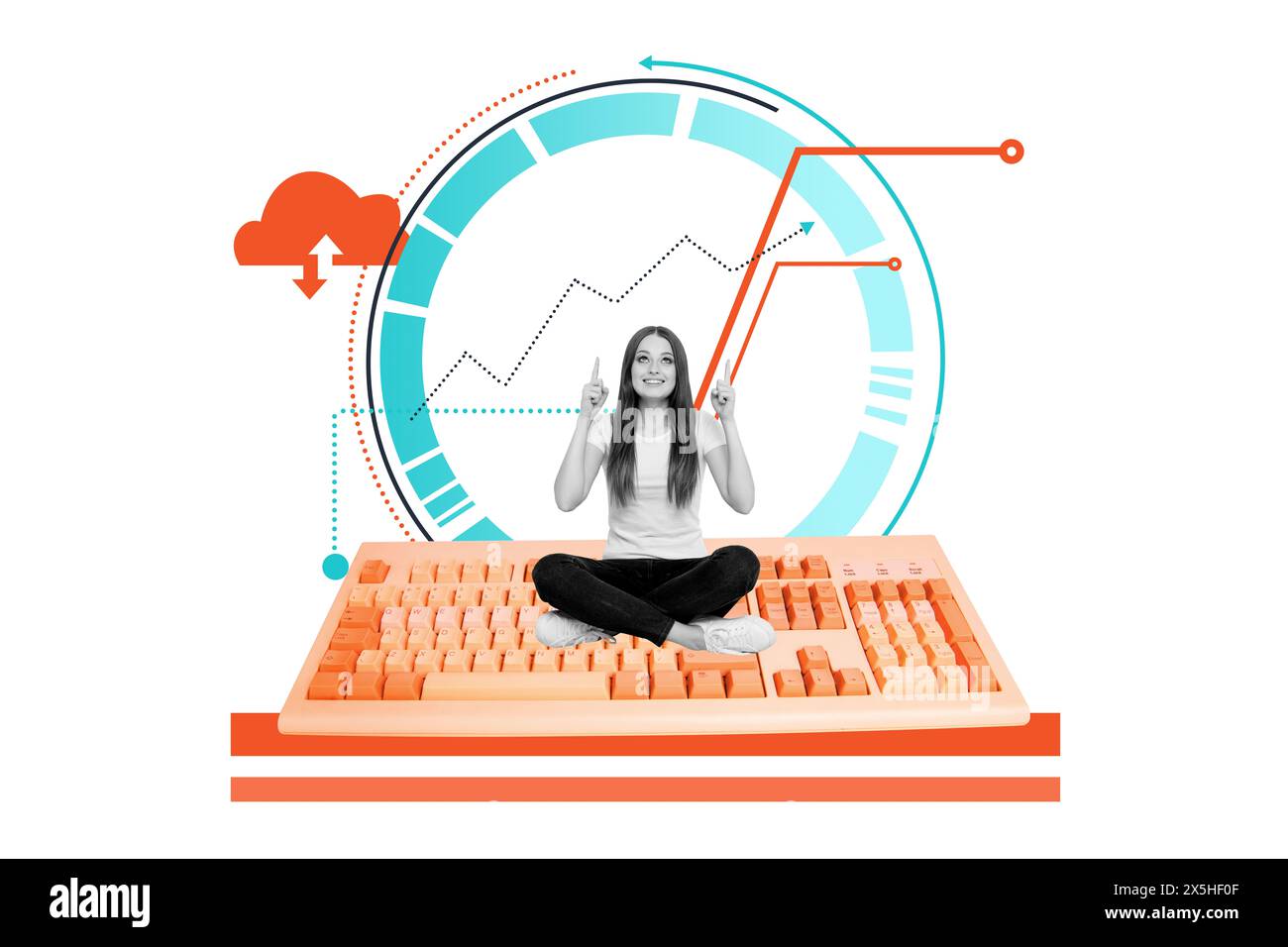 Composite collage picture image of funny female diagnosis working process data analysis startup ...