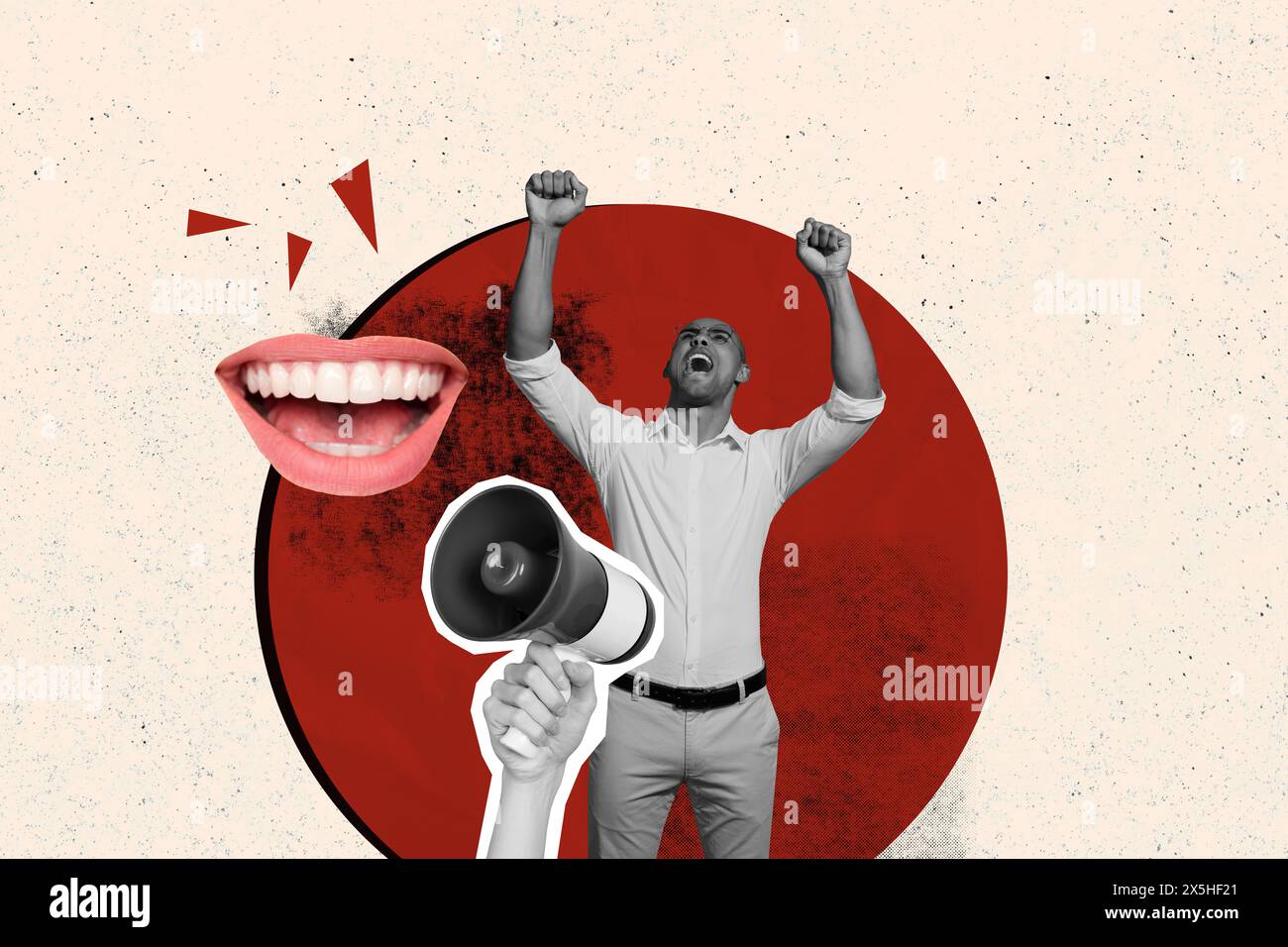 Composite collage picture image of angry man megaphone mouth ...