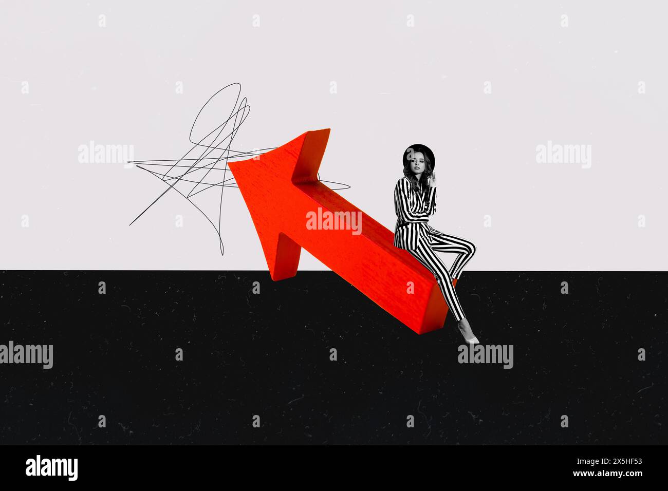 Composite collage picture image of female sit arrow point career work ...