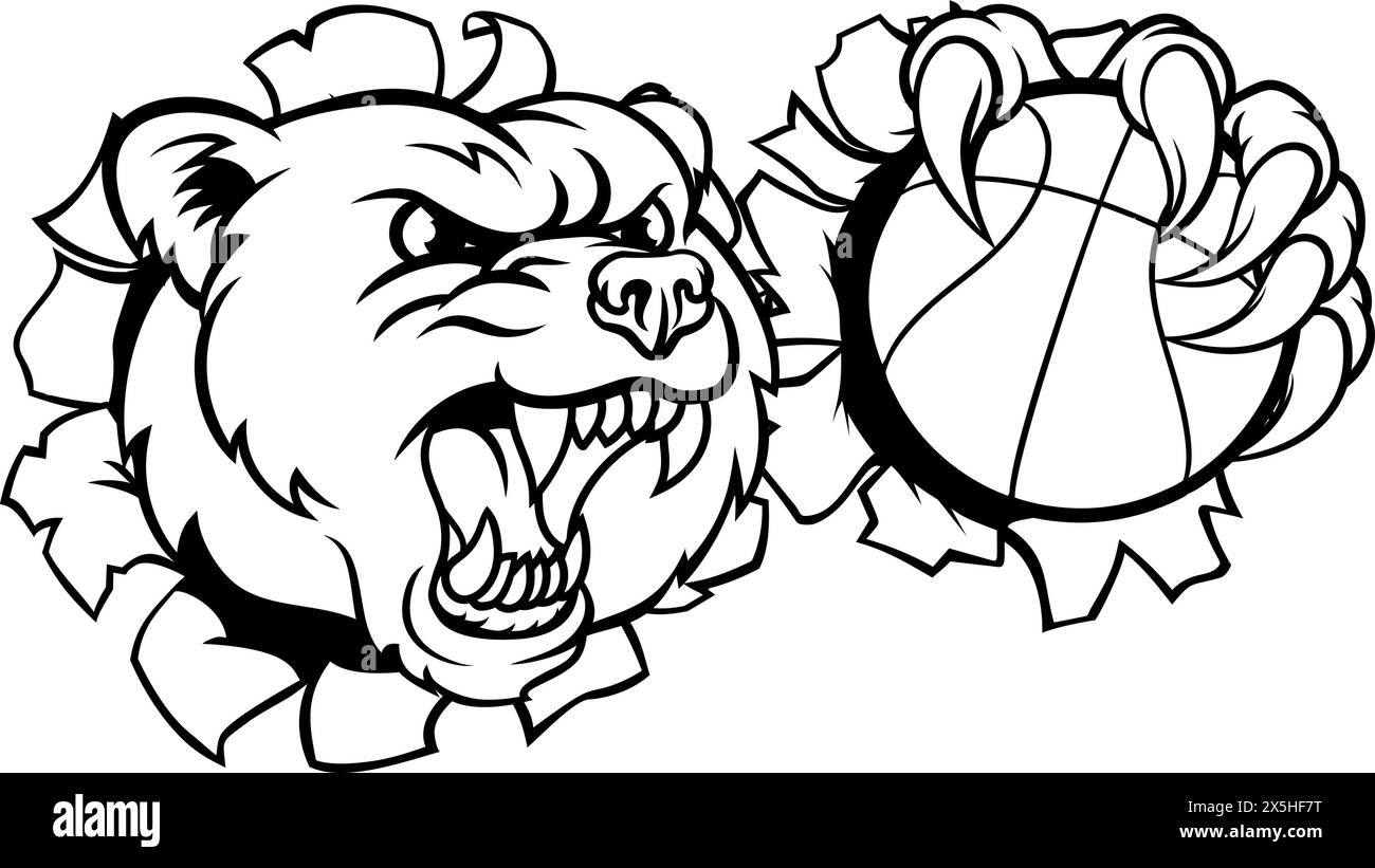 Bear Basketball Ball Claw Grizzly Animal Mascot Stock Vector Image ...