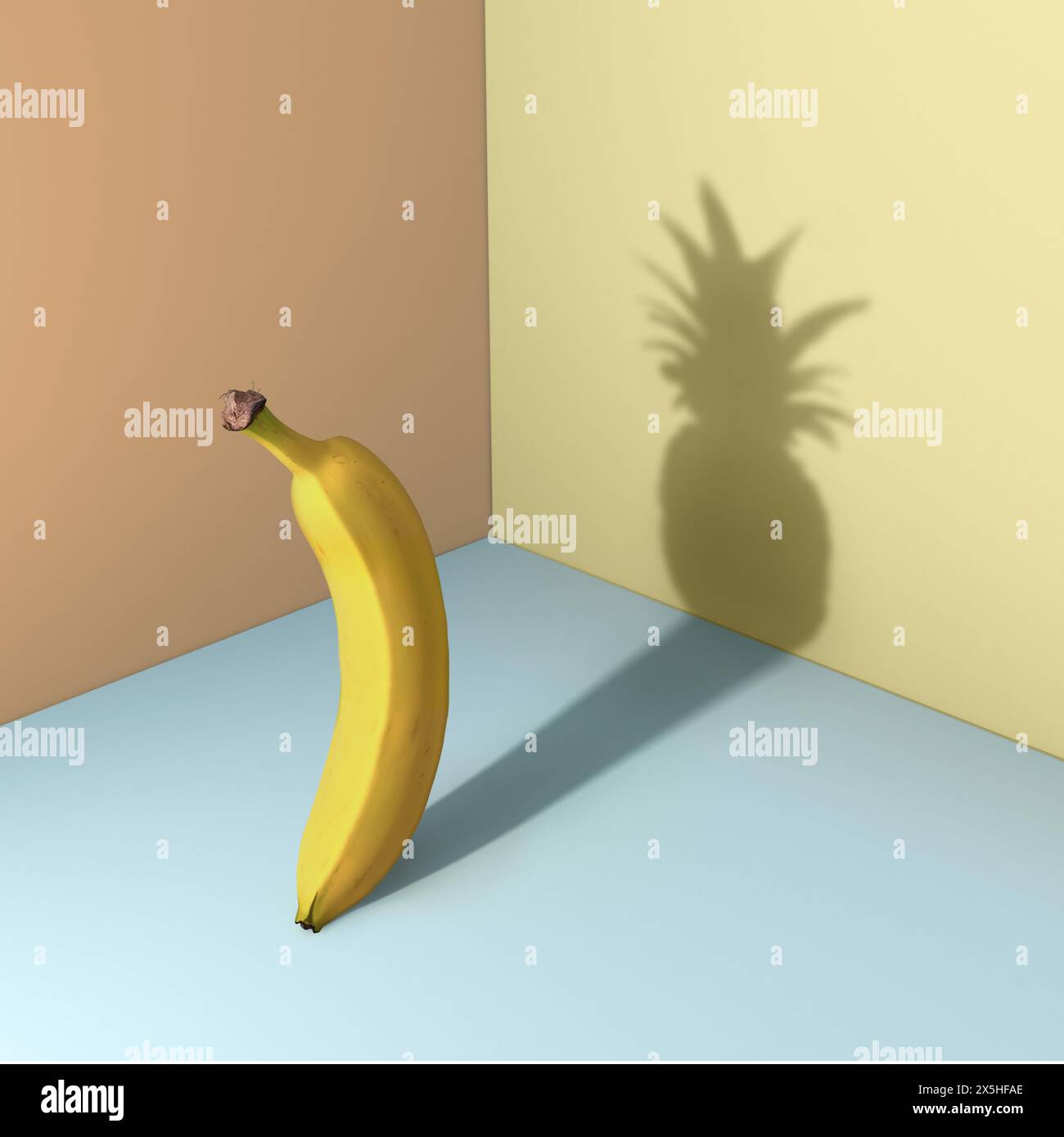 Banana fruit woth a shadow of pineapple Stock Photo - Alamy