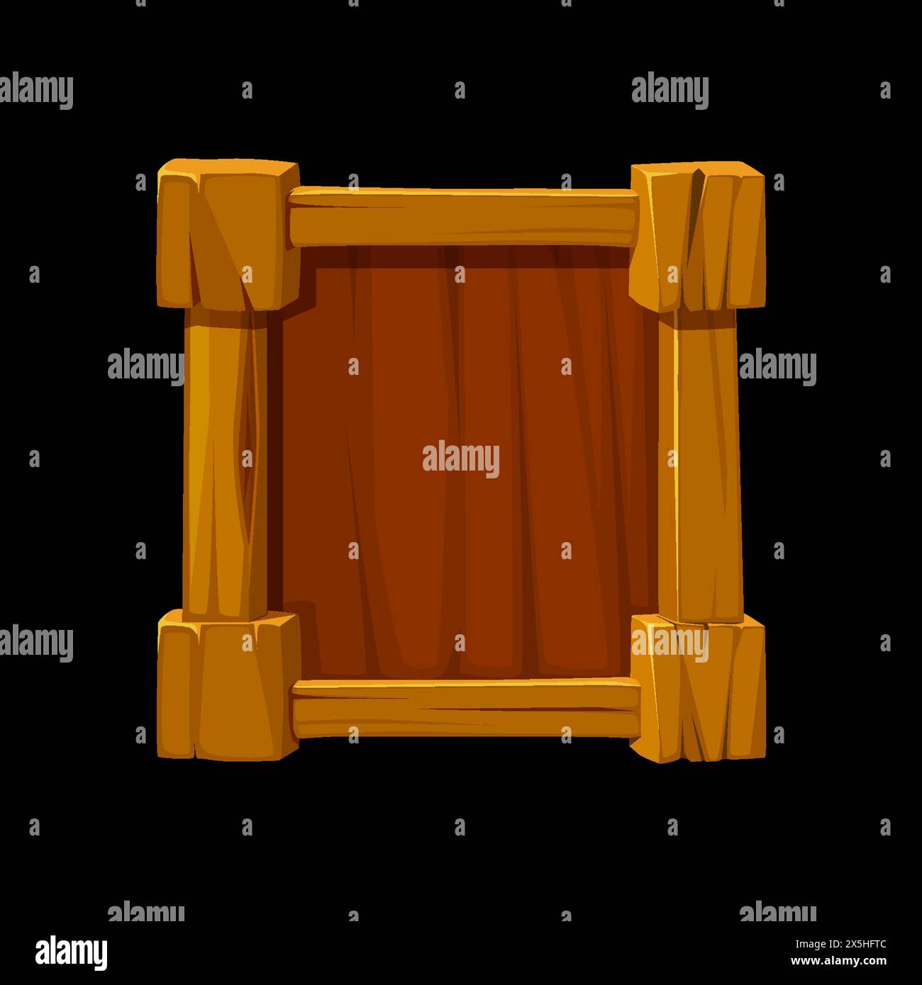 Wooden game frame or border. Brown plank and panel for 2D game ...