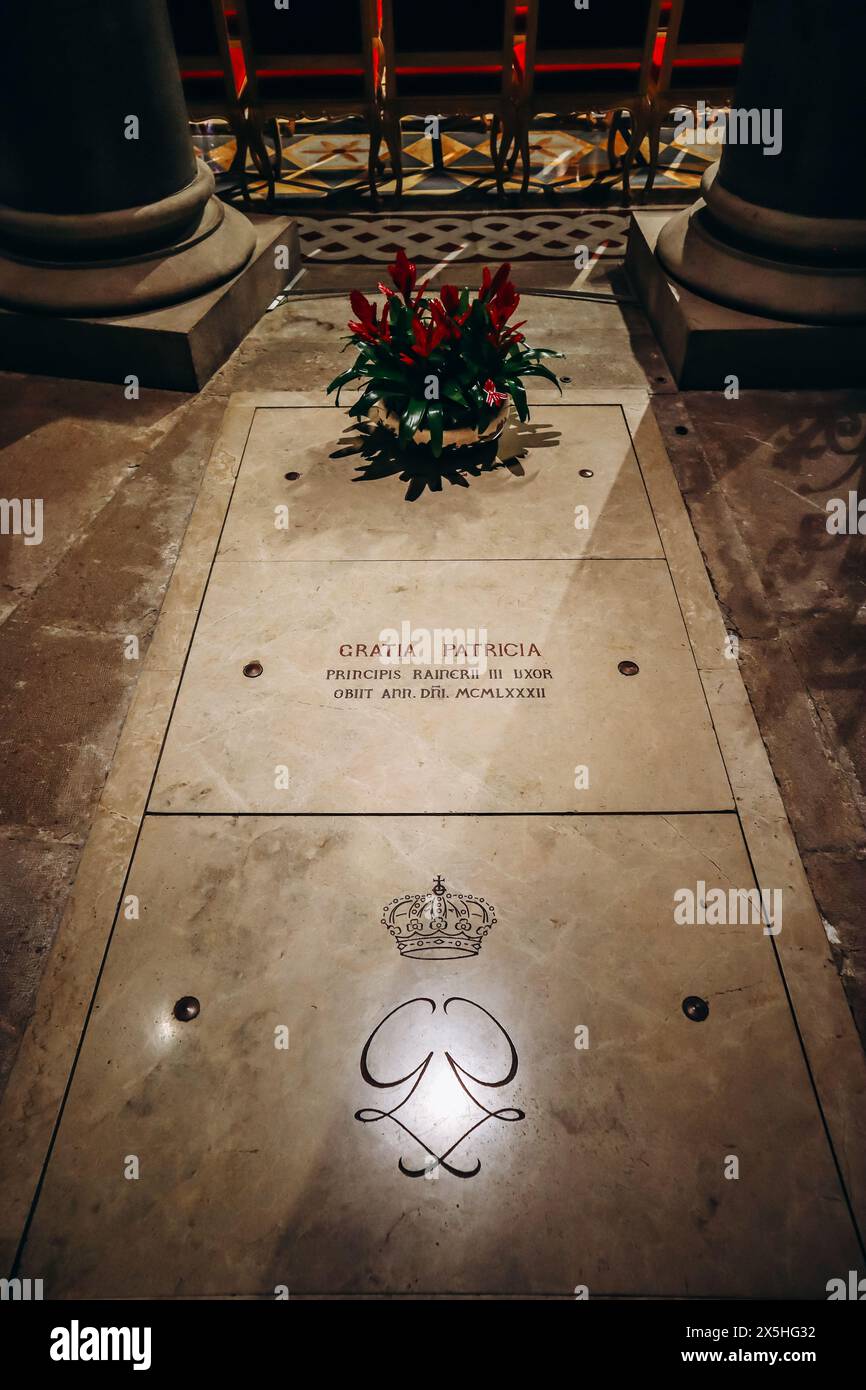 Monaco, Monaco - 5 September 2023: Tombstone and burial place of Grace ...