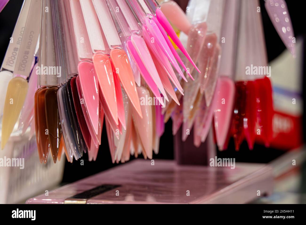 Samples of nail polish of different colors and shades applied to the ...