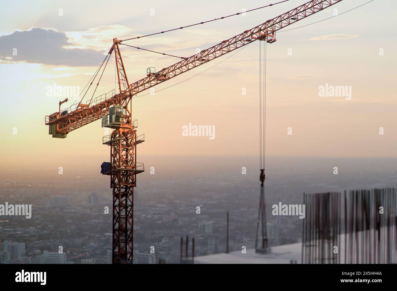 the tower crane at construction views from tall building. ubarn an ...