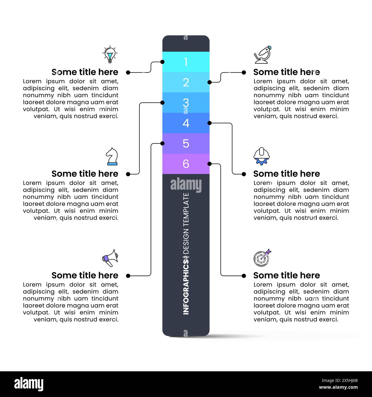 Infographic template with icons and 6 options or steps. Standing book ...