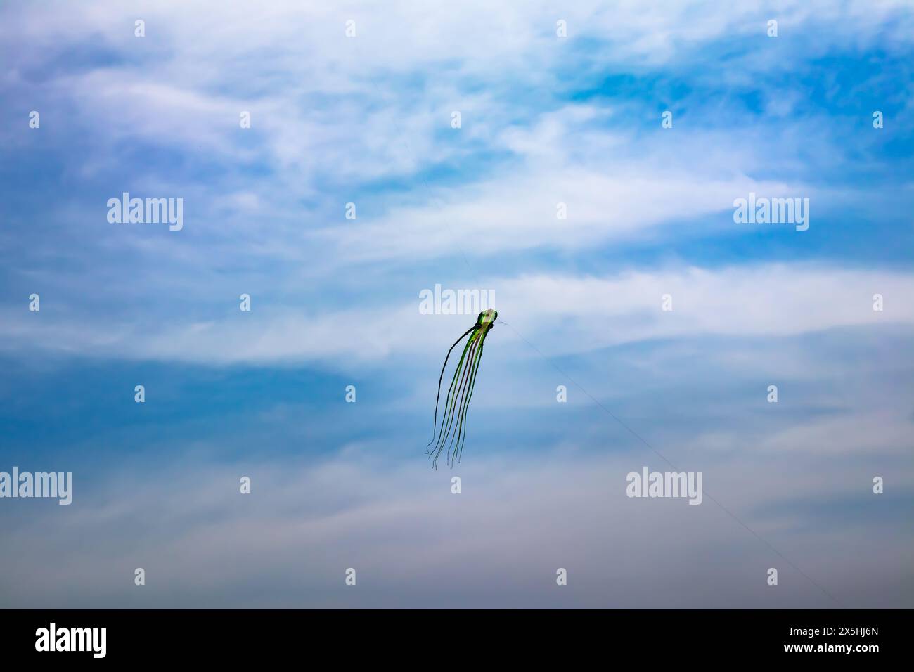 the kite was drifting in the blue sky. it was played by somebody on the ...