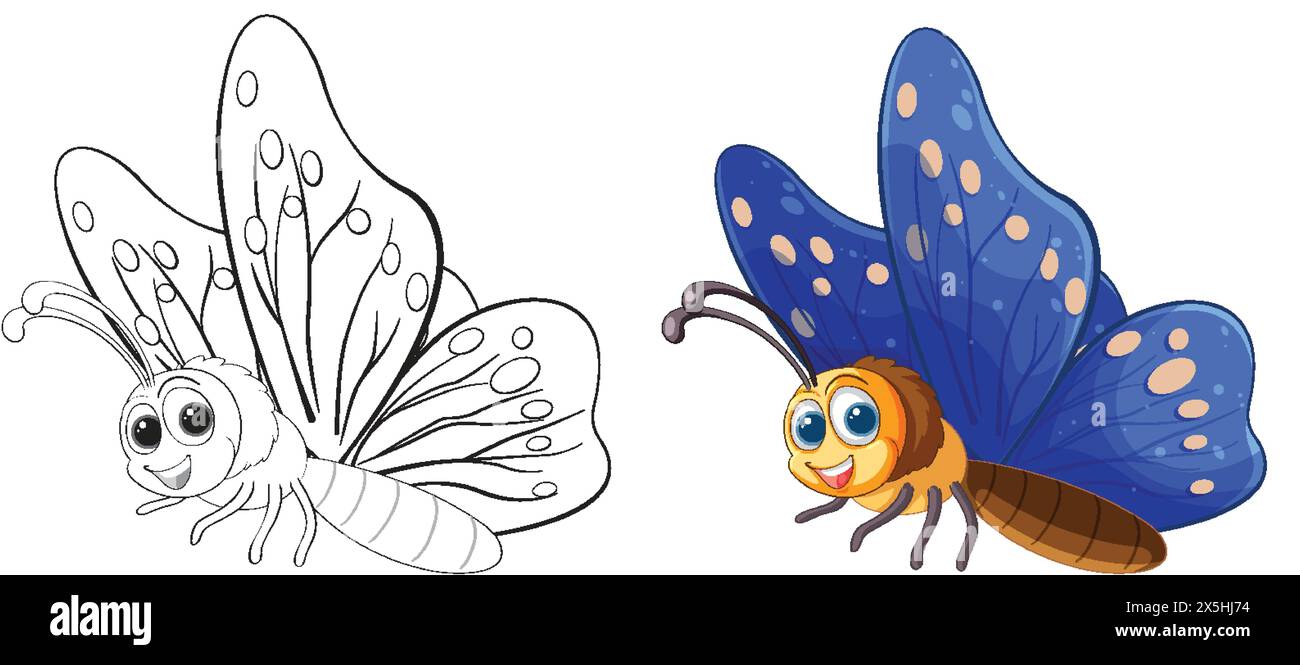 Two butterflies, one colored and one line art Stock Vector Image & Art ...