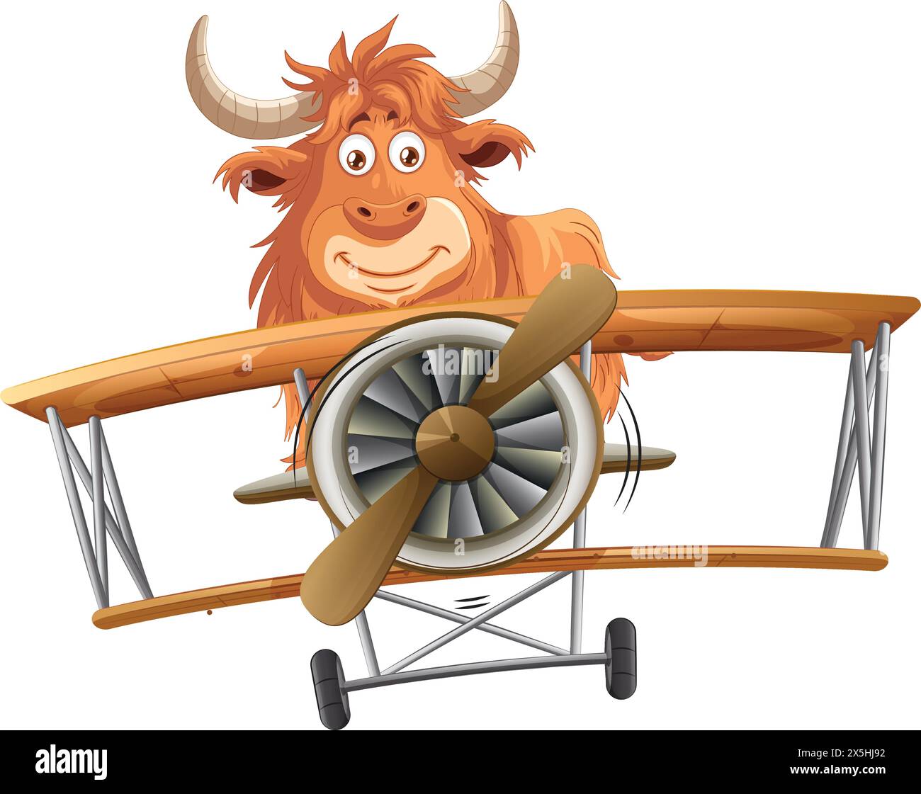 Cartoon yak piloting an old-fashioned aircraft Stock Vector Image & Art ...