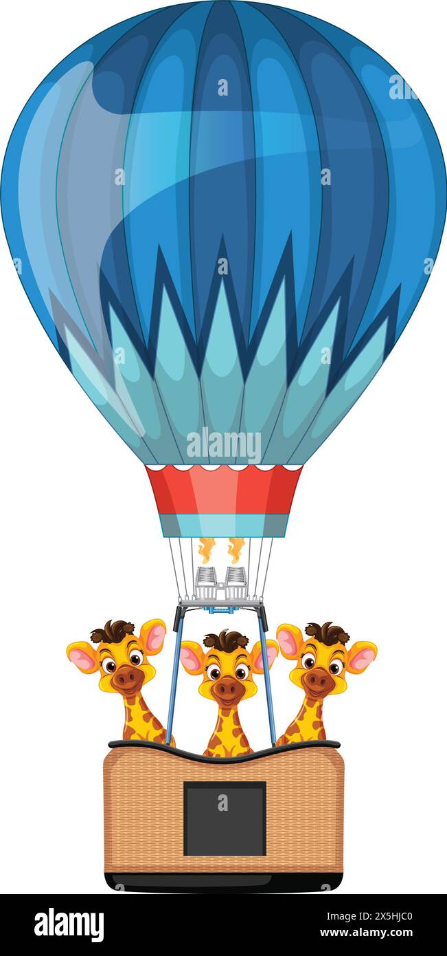 Three giraffes enjoying a scenic balloon flight Stock Vector Image ...