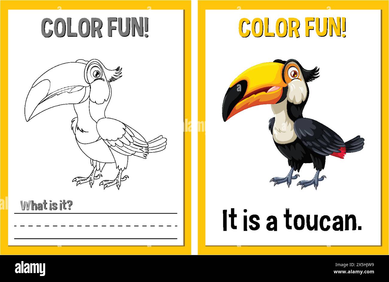 Coloring and learning activity featuring a toucan Stock Vector Image ...