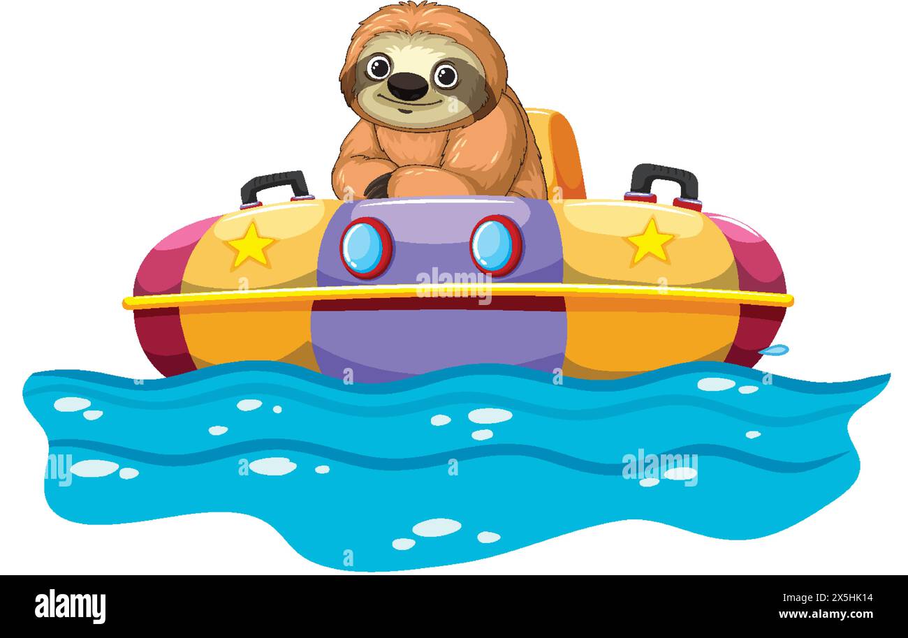A cheerful sloth riding a colorful bumper boat Stock Vector Image & Art ...
